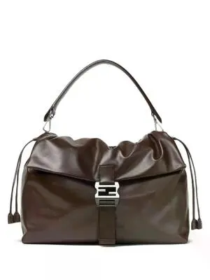 Fendi Flux Ff-buckle Leather Shoulder Bag - Brown