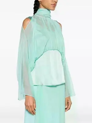 Alberta Ferretti Open Shoulder High Neck Blouse