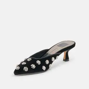 DOLCEVITA Clara Kitten Heeled Mules - Nero Velvet
