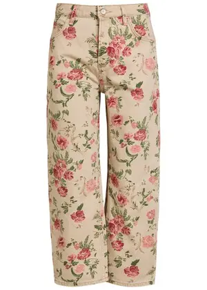 Free People Deep Trance Floral-print Cropped Jeans - Multicoloured