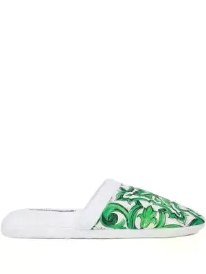 Dolce & Gabbana Mediterraneo Print Slippers - Green