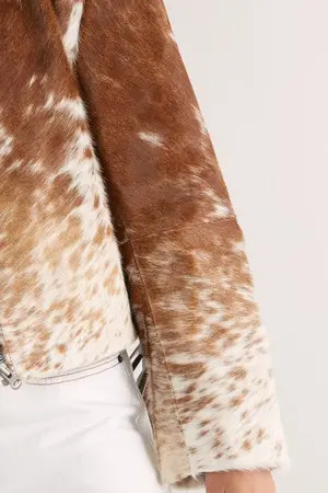 Nasty Gal Cow Hide Leather Fringe Jacket