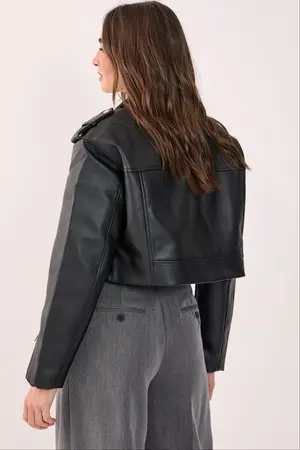 Nasty Gal Faux Leather Boxy Biker Jacket - Black