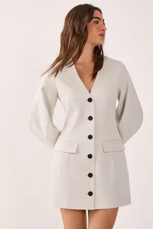 Nasty Gal Button Through Mini Blazer Dress - Ecru
