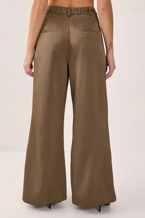 Nasty Gal Satin Pleated Tailored Wide-leg Pants