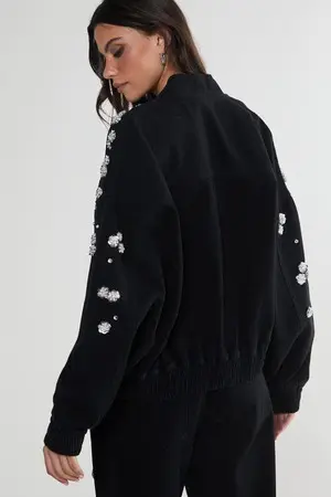 Nasty Gal Embellished Floral Appliqué Denim Jacket
