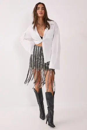 Nasty Gal Beaded Tassel Mini Skirt