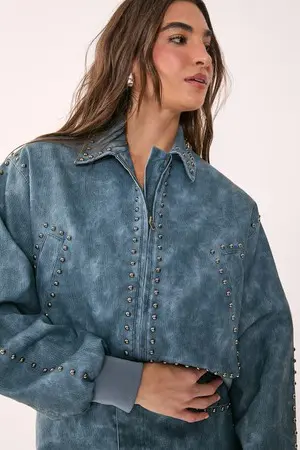 Nasty Gal Studded Faux Leather Bomber Jacket