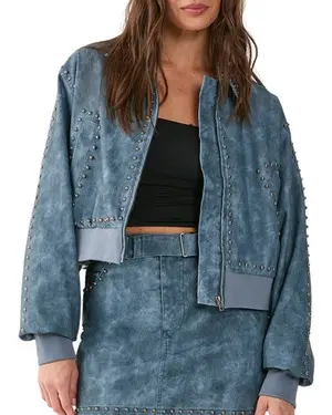 Nasty Gal Studded Faux Leather Bomber Jacket