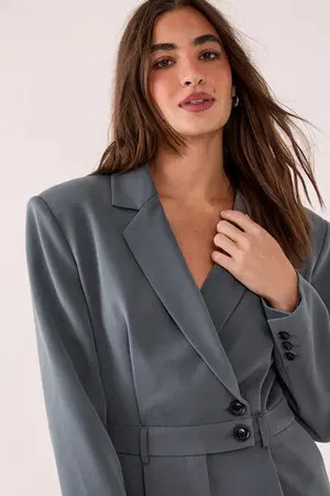 Nasty Gal Tailored Button Detail Romper - Grey
