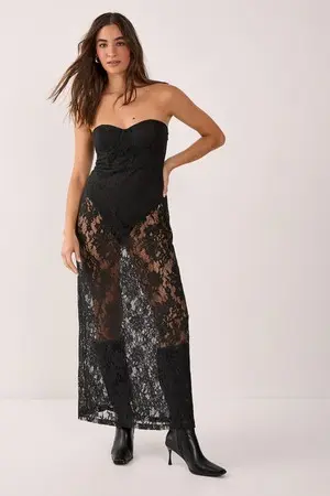 Nasty Gal Lace Bandeau Sheer Maxi Dress - Black
