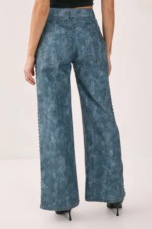 Nasty Gal Studded Detail Belted Faux Leather Trousers