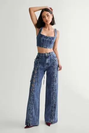 Nasty Gal Lace-up Wide-leg Jeans