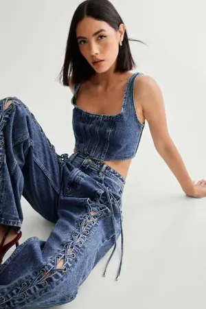Nasty Gal Lace-up Wide-leg Jeans
