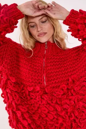 Nasty Gal Loopy Quarter Zip Sweater With Textured Sleeves