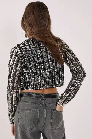 Nasty Gal Beaded Long Sleeve Jacket