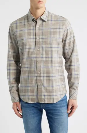 James Campbell Espana Modern Fit Plaid Cotton Button-up Shirt - Grey