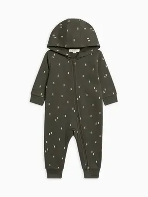 KENDI Greer Fleece Hooded Zipper Romper - Bent/pine