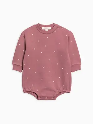 KENDI Jamie Fleece Long Sleeve Bubble Romper - Hearts/raspberry