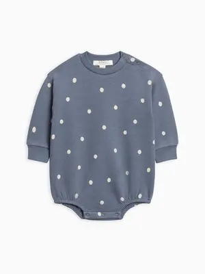 KENDI Jamie Fleece Long Sleeve Bubble Romper - Polka/denim