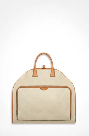 AVITEUR Canvas Garment Bag With Leather Trim - Walnut