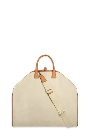 AVITEUR Canvas Garment Bag With Leather Trim - Walnut