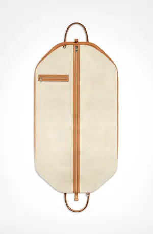 AVITEUR Canvas Garment Bag With Leather Trim - Walnut