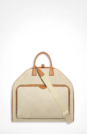 AVITEUR Canvas Garment Bag With Leather Trim - Walnut