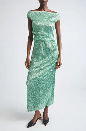 Erdem Beaded Off-the-shoulder Cocktail Dress - Mint
