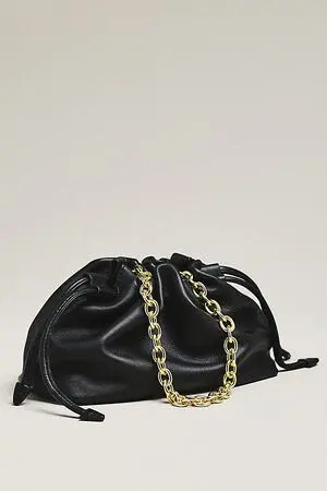 Studio Amelia Alexandra Leather Petite Drawstring Clutch - Black