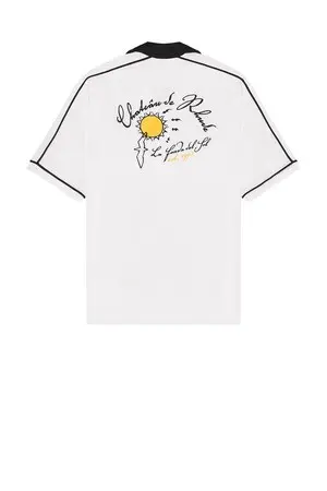 Rhude Fonda Del Sol Bowling Shirt In White - White, Black, & Yellow