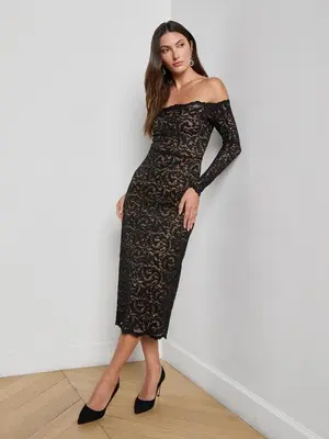 L'Agence Lindsay Sequined Lace Dress