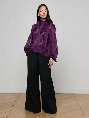 L'Agence Rhett Burnout Satin Blouse Top - Medium Violet