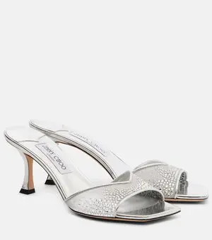 JIMMY CHOO Skye 70 Embellished Mesh Mules - Silver