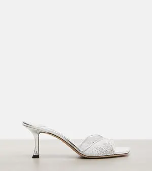 JIMMY CHOO Skye 70 Embellished Mesh Mules - Silver