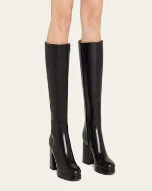 Valentino Garavani 90mm Fawcette Platform Leather Knee-high Boots