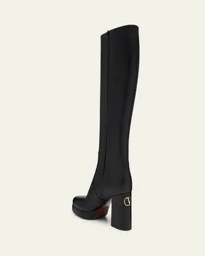 Valentino Garavani 90mm Fawcette Platform Leather Knee-high Boots
