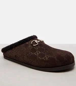 Gucci Gg Horsebit Suede Slippers