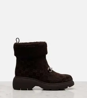 Gucci Horsebit Gg Suede Ankle Boots