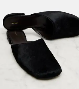 THE ROW Penelope Calf Hair Mules - Black