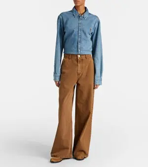 AMI Paris Cotton Twill Wide-leg Trousers