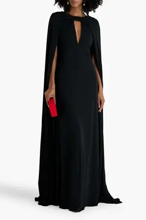 Monique Lhuillier Cape-effect Crepe Gown - Black