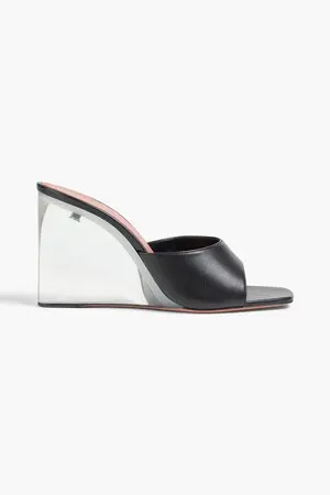 Amina Muaddi Lupita Leather Wedge Mules - Black