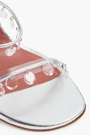 Amina Muaddi Tina Crystal-embellished Metallic Leather Sandals - Silver