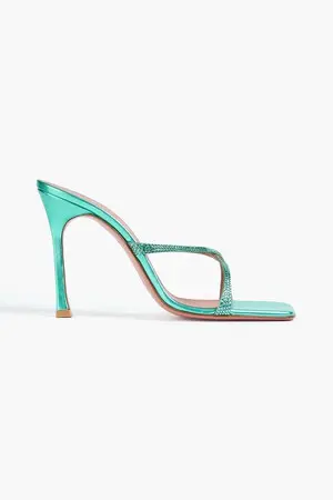 Amina Muaddi Adriana Crystal-embellished Metallic Leather Mules - Mint