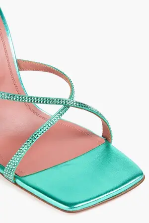 Amina Muaddi Adriana Crystal-embellished Metallic Leather Mules - Mint