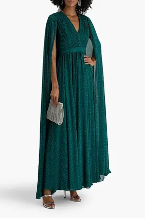 Badgley Mischka Cape-effect Embellished Georgette Gown