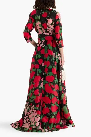 Carolina Herrera Belted Floral-print Silk Gazar Gown