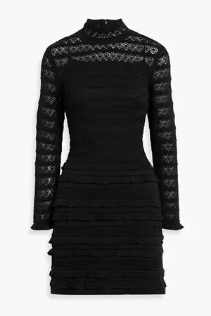 Carolina Herrera Ruffled Pointelle-Knit Silk-Blend Mini Dress - Black
