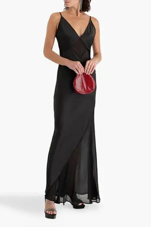 Rachel Gilbert Venus Chiffon-paneled Satin-crepe Gown